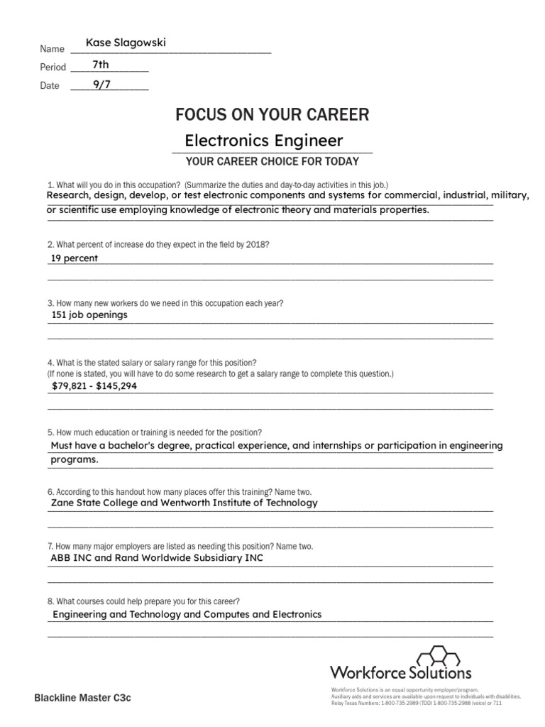 Kase Slagowski - Focus On Your Career Exit Ticket | PDF