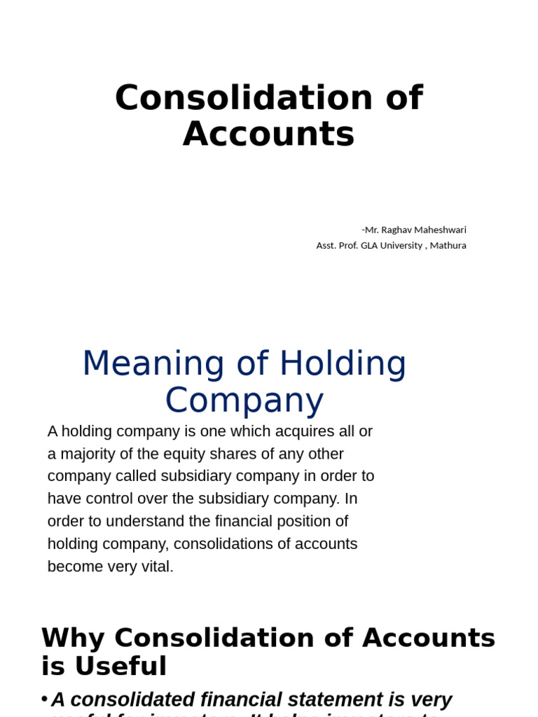 Consolidation of Holding Company Accounts | PDF | Mergers And ...