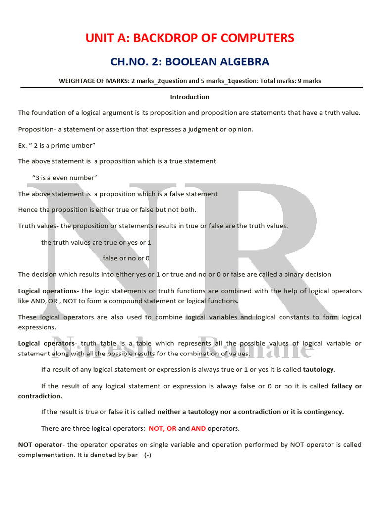 Boolean Algebra Pdf