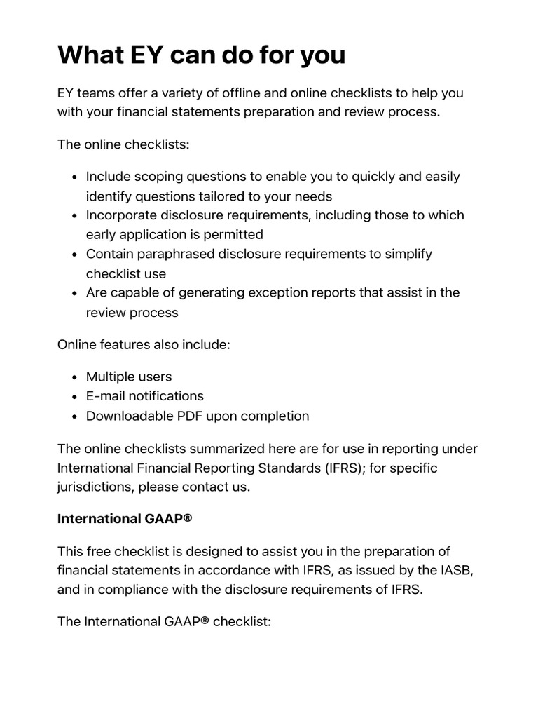 Accounting and Reporting Checklists - EY - Global | PDF