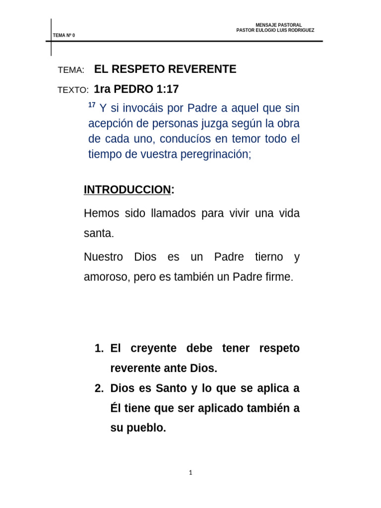 Tema El Respeto Reverente | PDF