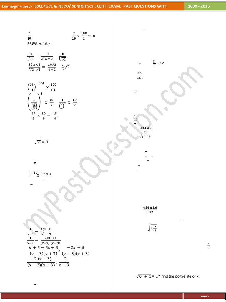 WAEC Past Questions - Mathematics | PDF