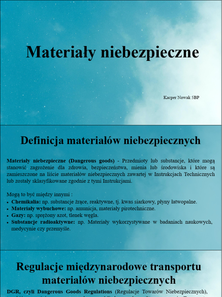 Prezentacja Materiały Niebezpieczne Kacper Nowak 5BP - Kopia | PDF