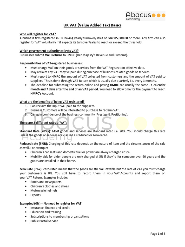UK VAT Basics | PDF