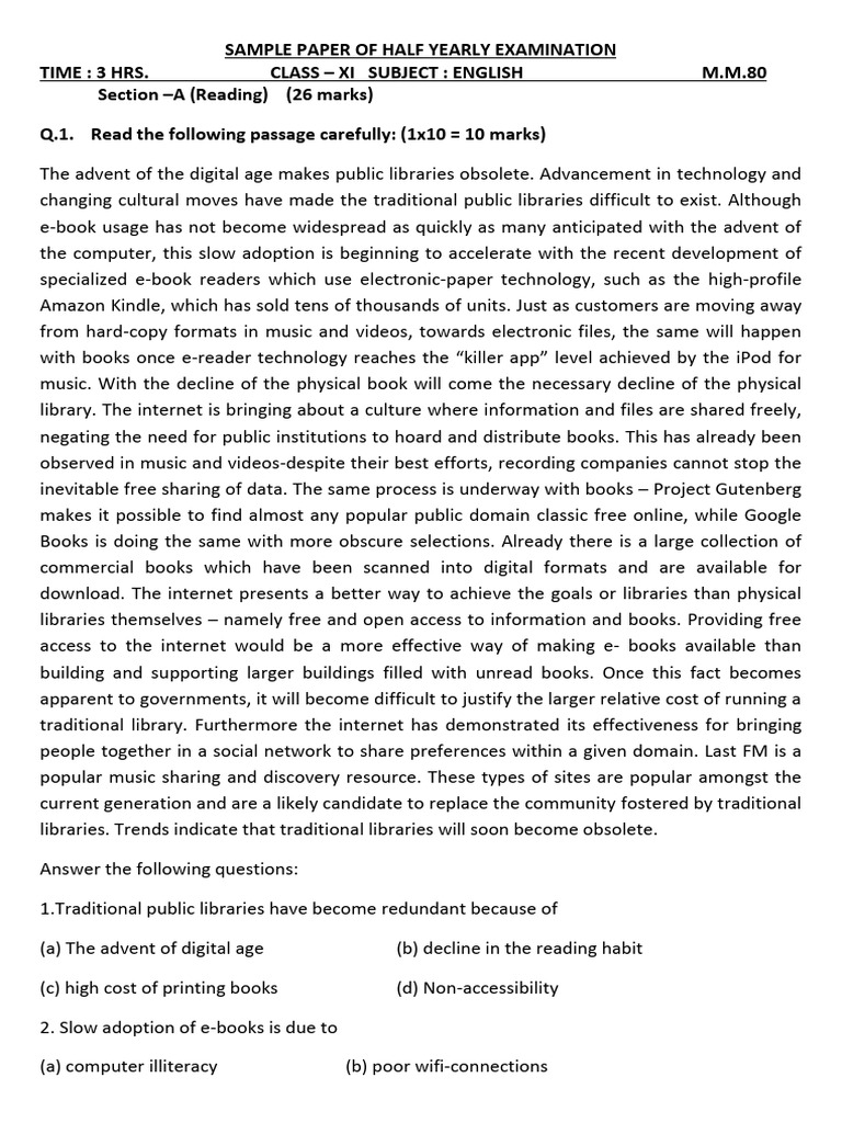 English Sample Paper 2 Xi 202425 | PDF