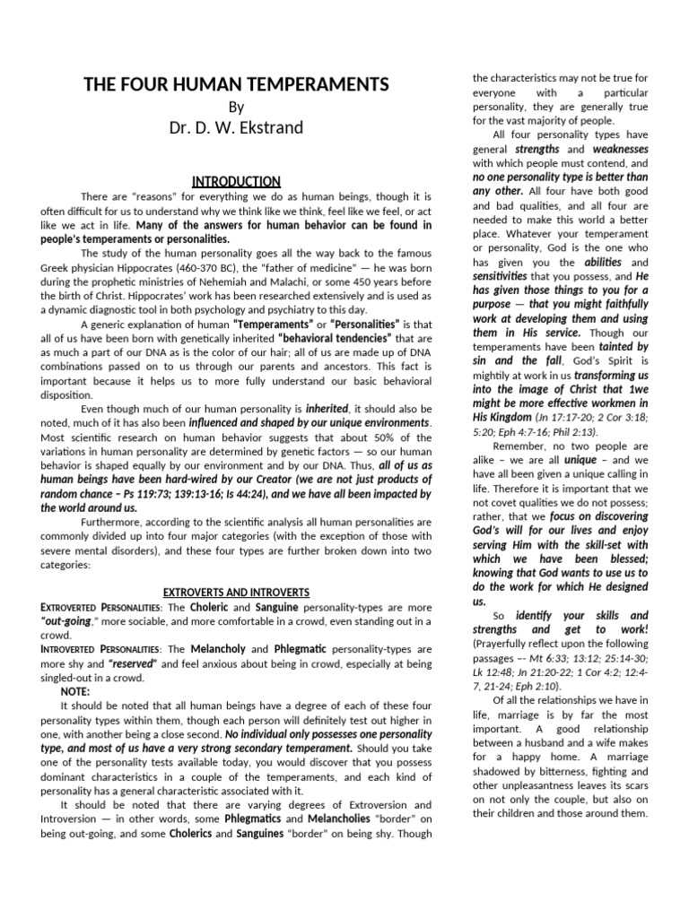 The Four Human | PDF | Temperament | Self-Improvement