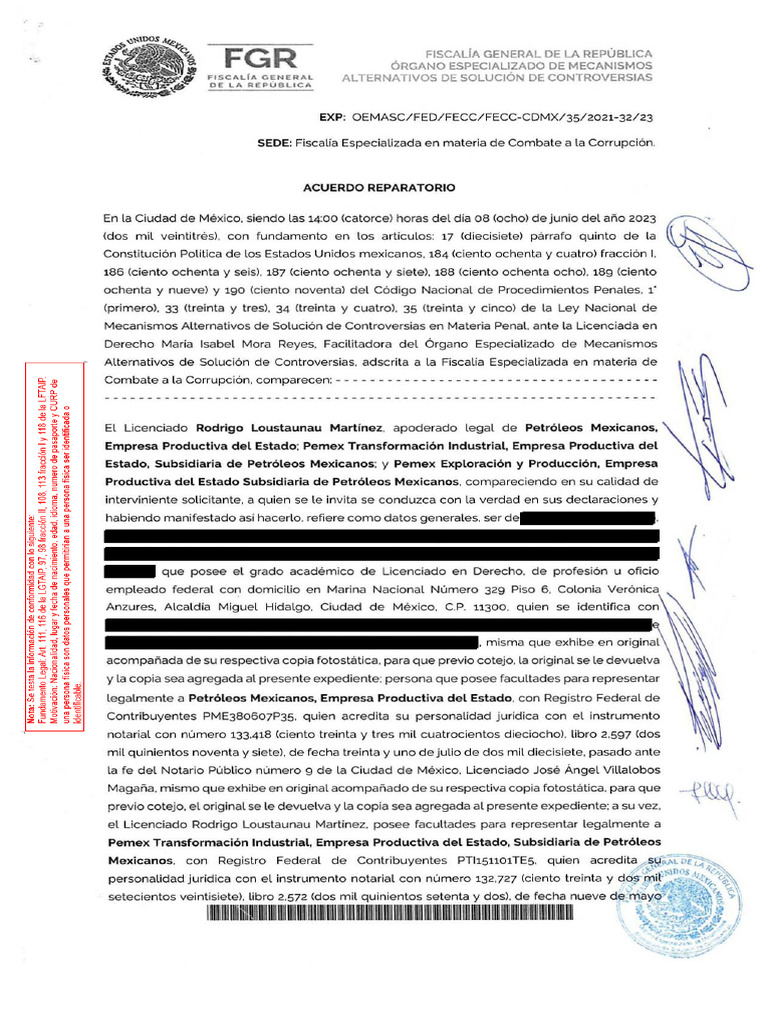 Acuerdo Reparatorio VITOL Version Publica | PDF | México | Justicia