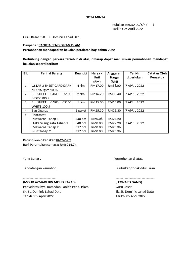 Nota Minta 2022 | PDF