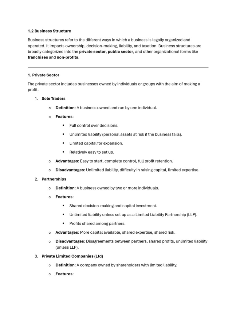Topic 1.2 Business Structure | PDF