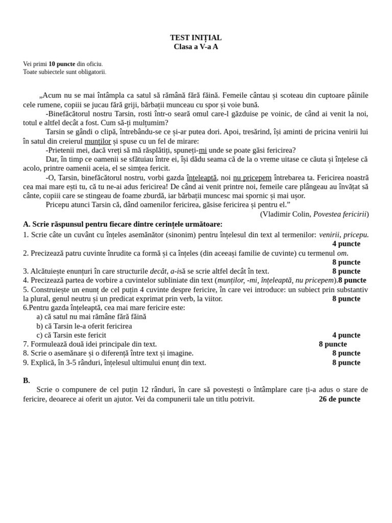7 Test Initial Clasa A Va | PDF