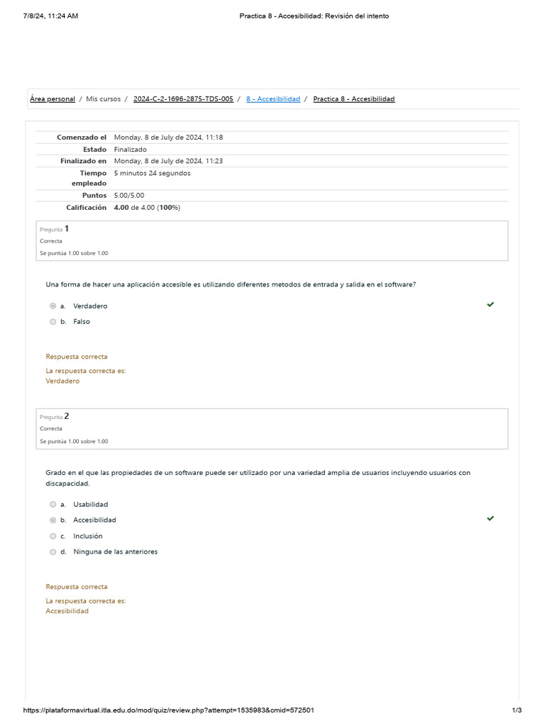 Practica 8 - Accesibilidad - Revisión Del Intento | PDF | Usabilidad | Informática