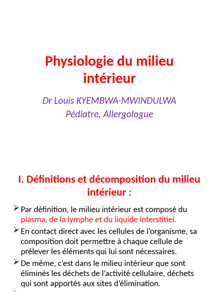 1 Physiologie Milieu Interieur | PDF