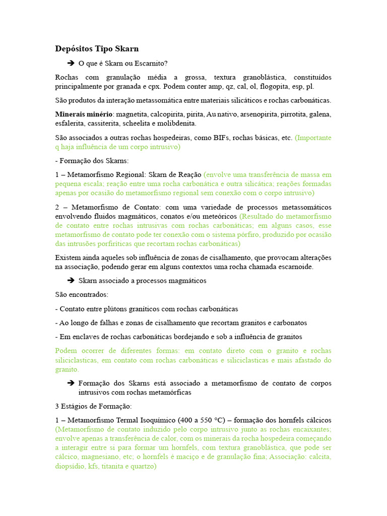 Depósitos Tipo Skarn (Anotações) | PDF