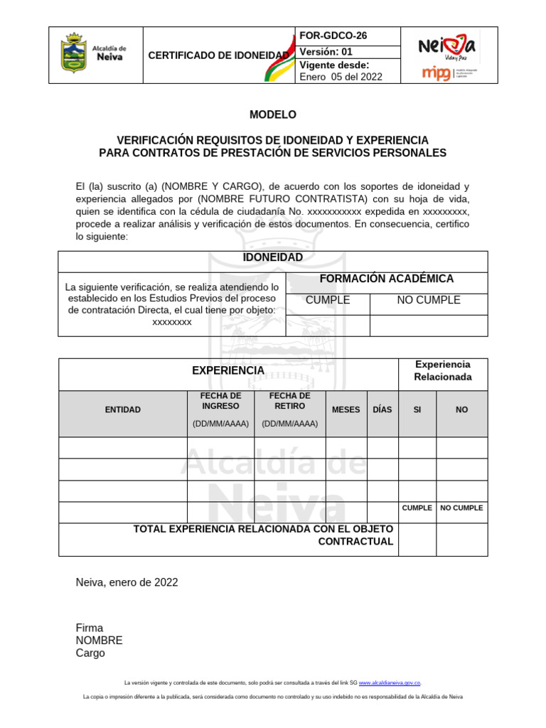 For-Gdco-26 Certificado de Idoneidad | PDF