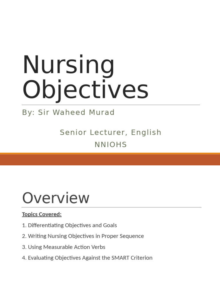 Nursing Objectives | PDF | Goal | Nursing