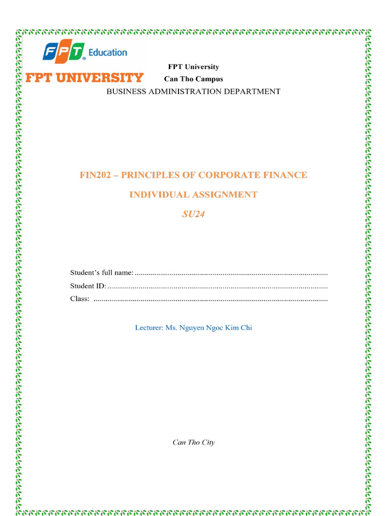 FIN202 - SU24 - Individual Assignment | PDF | Equity (Finance) | Finance & Money Management