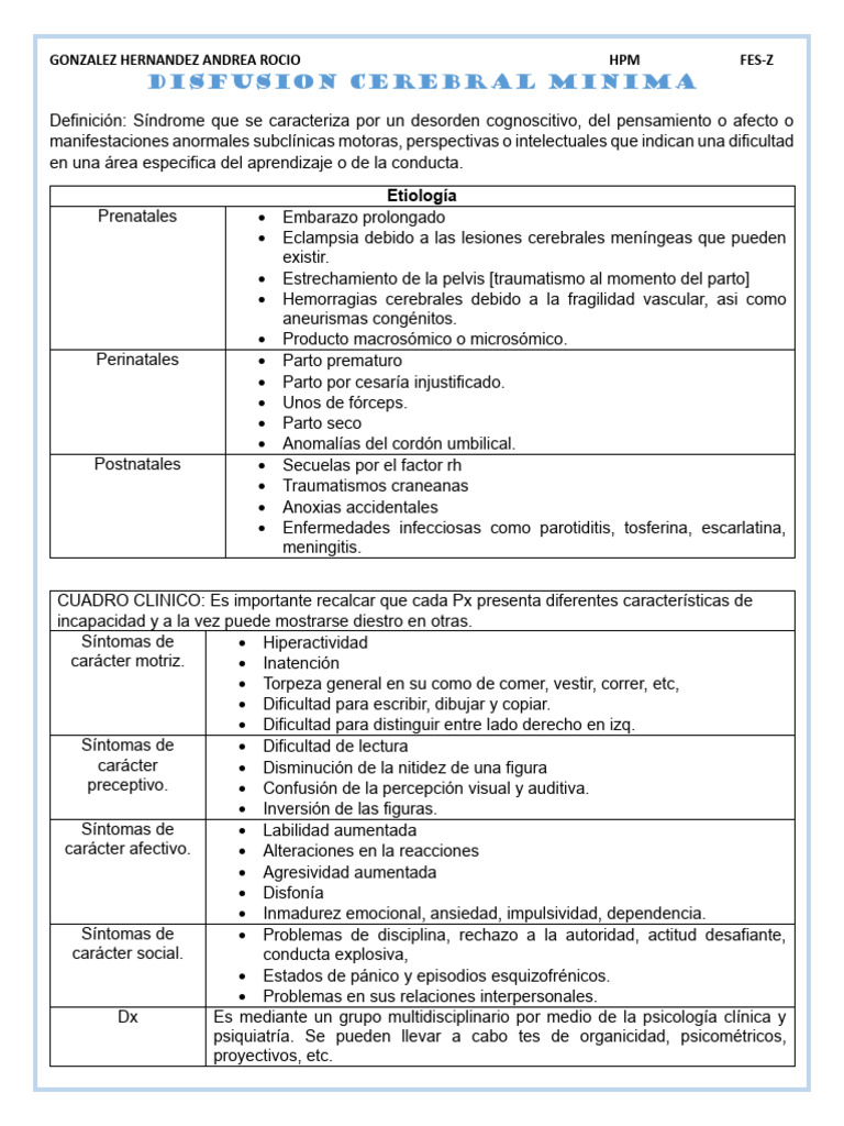 DISFUSION CEREBRAL MINIMA - Gonzalez Hernandez Andrea Rocio | PDF ...
