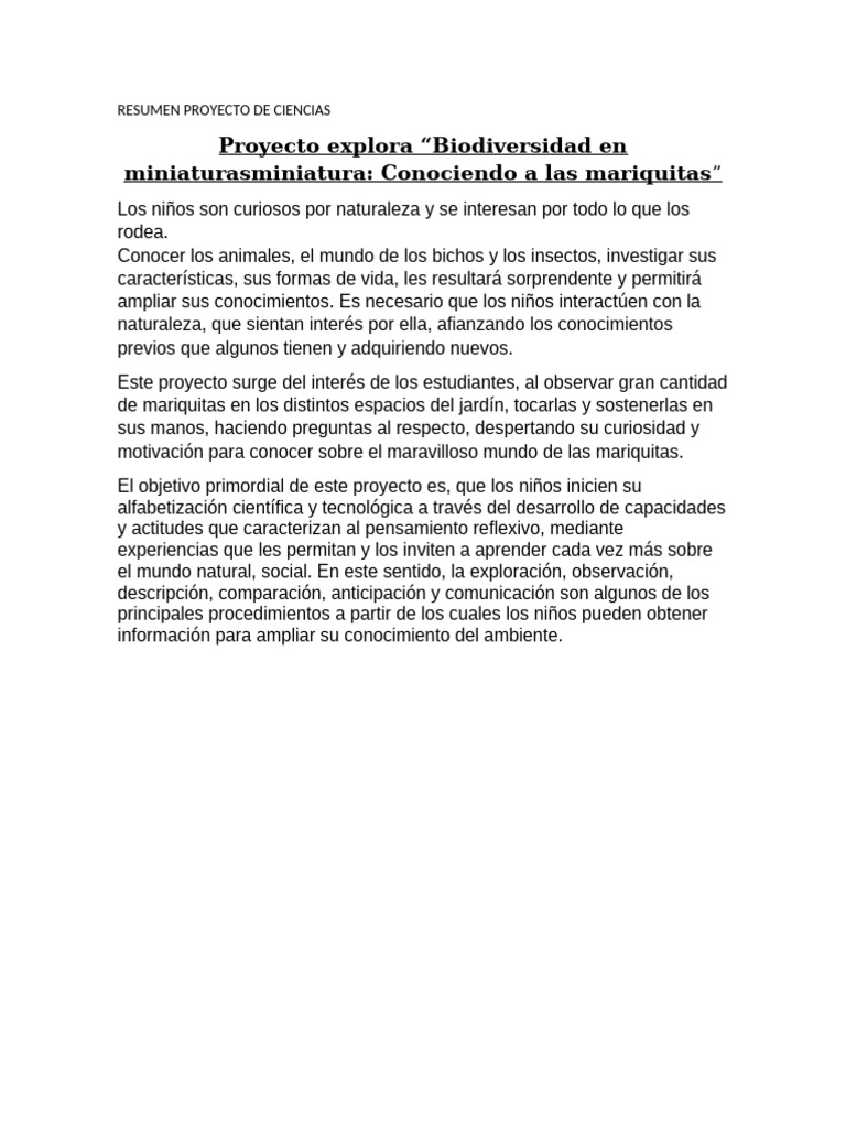 Resumen Proyecto de Ciencias | PDF