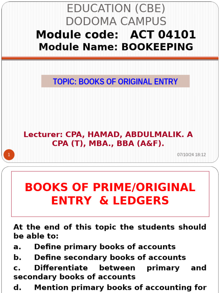 Topic 3 - Books of Original Entry (Autosaved) | PDF