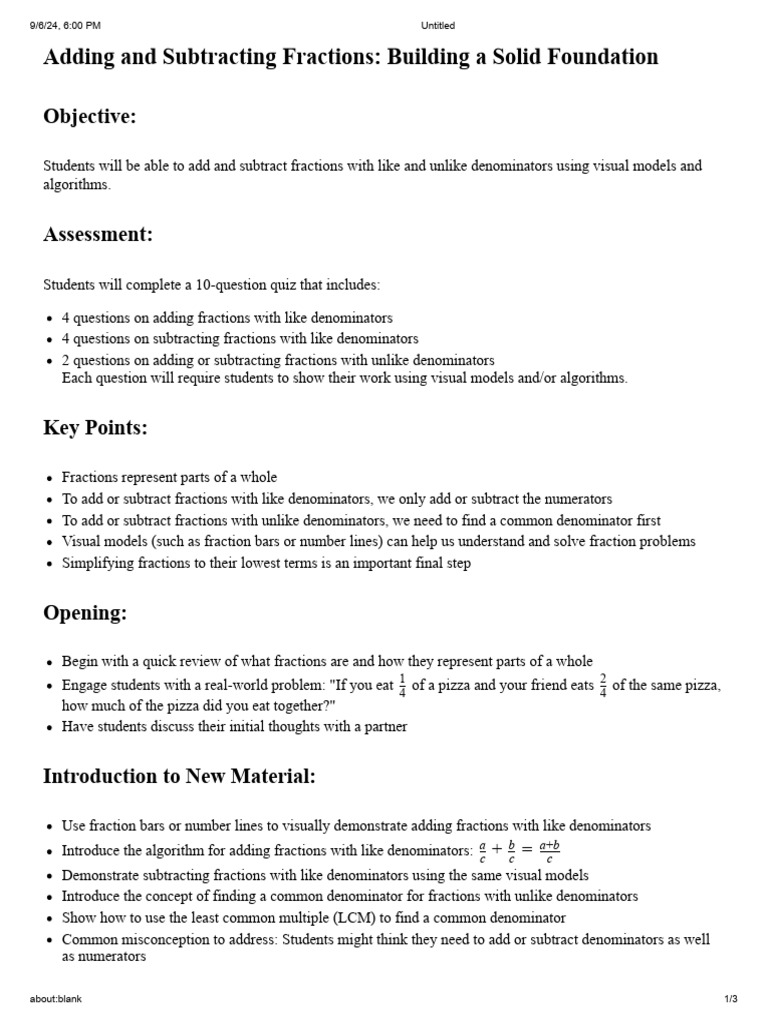 Mastering Fraction Addition & Subtraction | PDF | Mathematics | Arithmetic