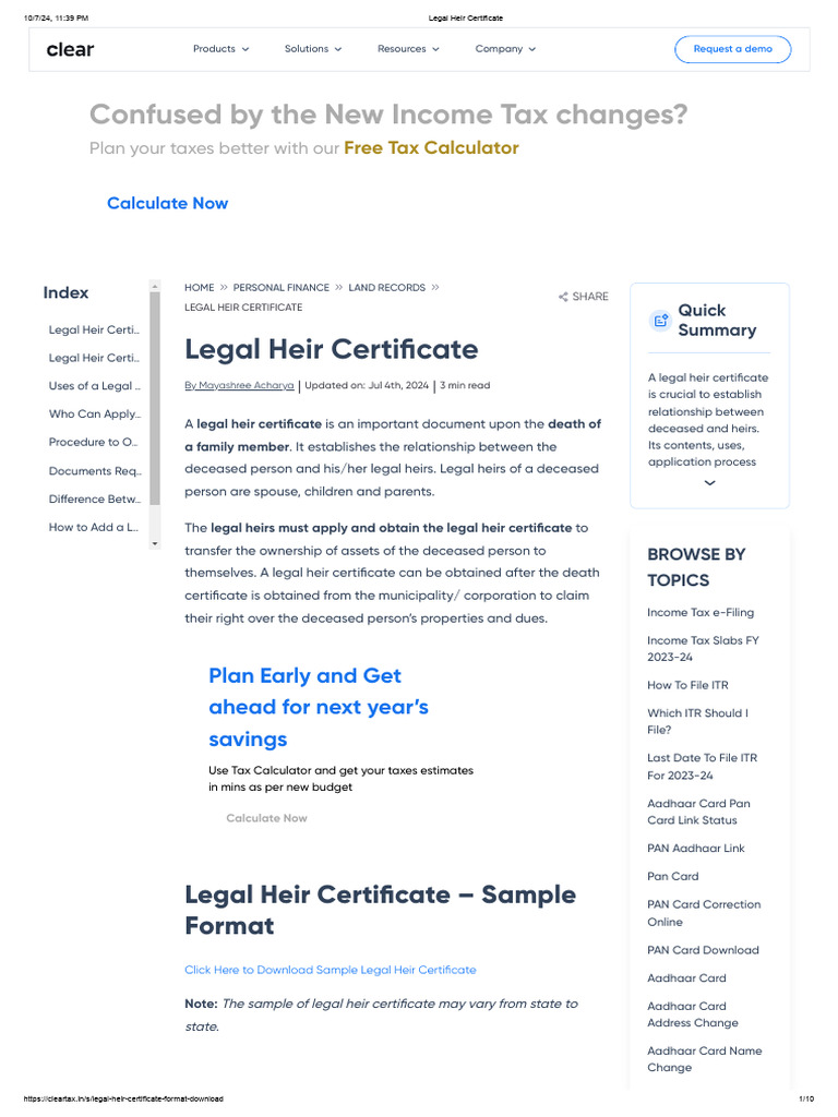 Legal Heir Certificate | PDF