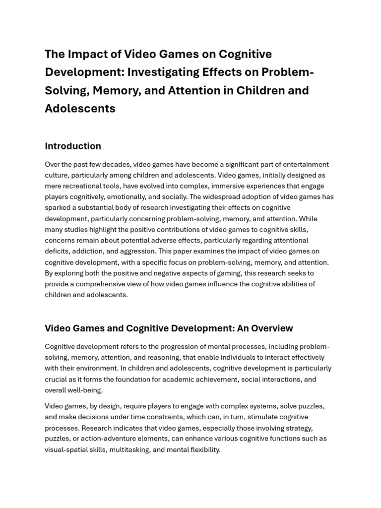 The Impact of Video Games on Cognitive Development | PDF