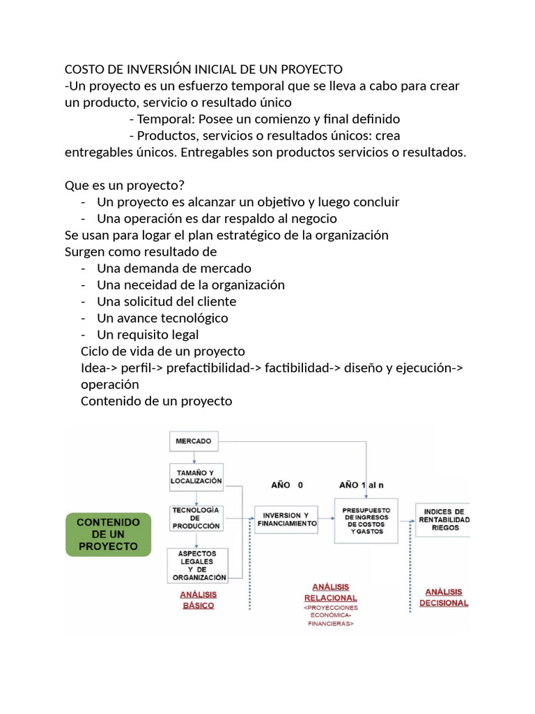 Costo de Inversión Inicial de Un Proyecto | PDF