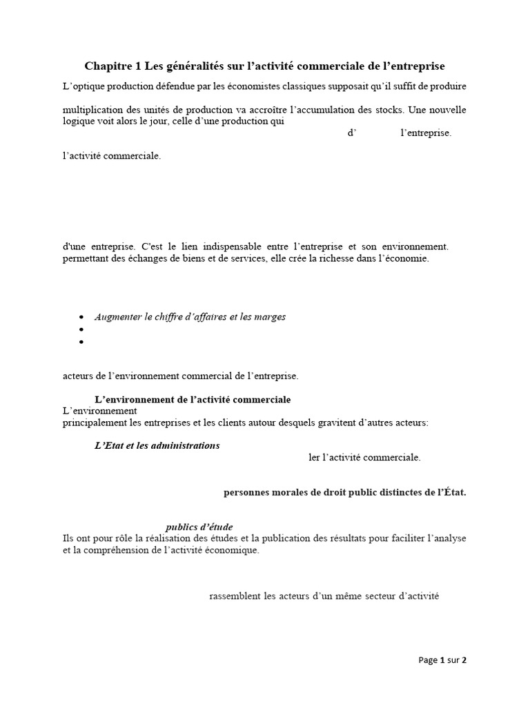 Chapitre 1 S1 La Fonction Commerciale | PDF