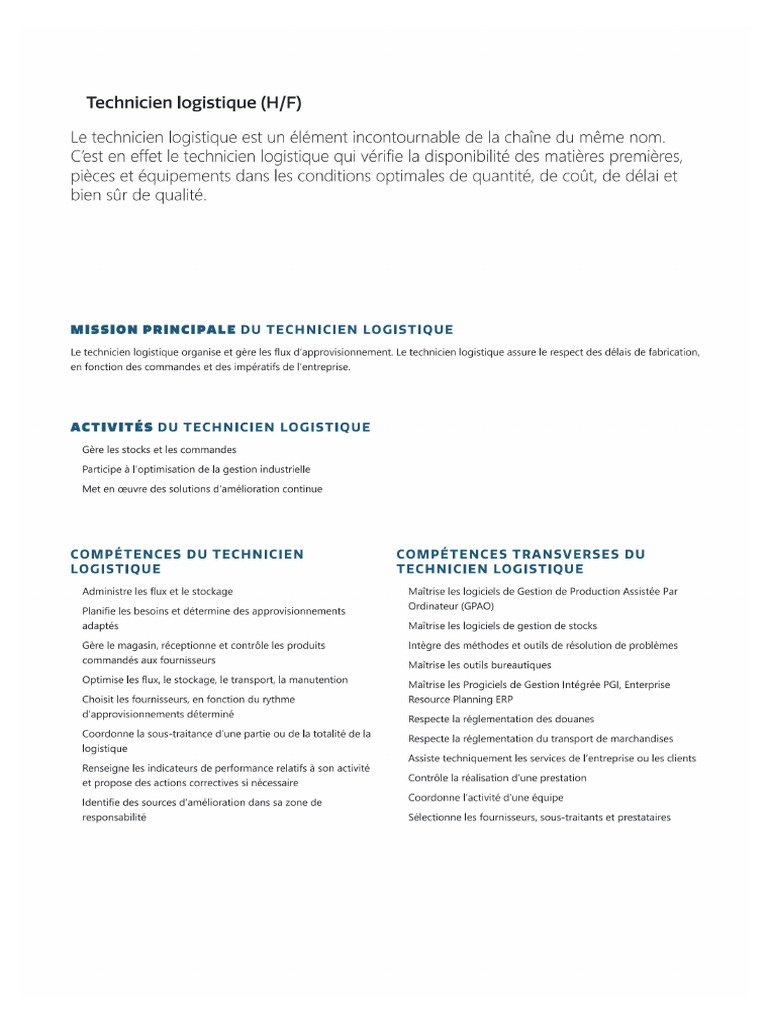 Technicien Logistique | PDF