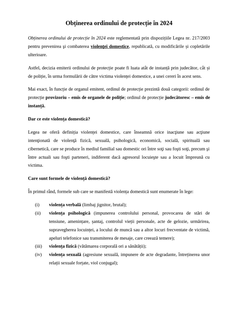 Articol Obtinere Ordin de Protectie 2024 | PDF