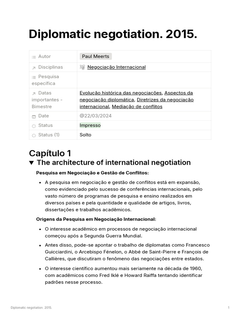 Resumo - Diplomatic - Negotiation. - 2015. | PDF