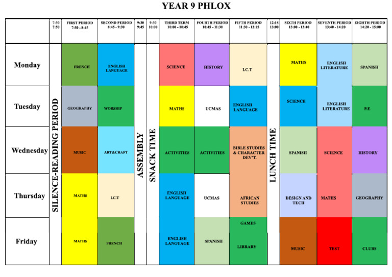 Y9 Phlox Timetable | PDF