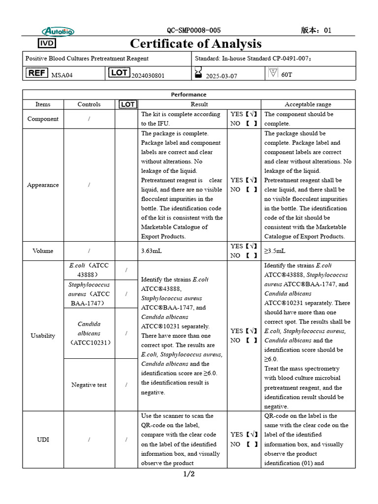Positive Blood Cultures Pretreatment Reagent-2024030801-60T-COA | PDF