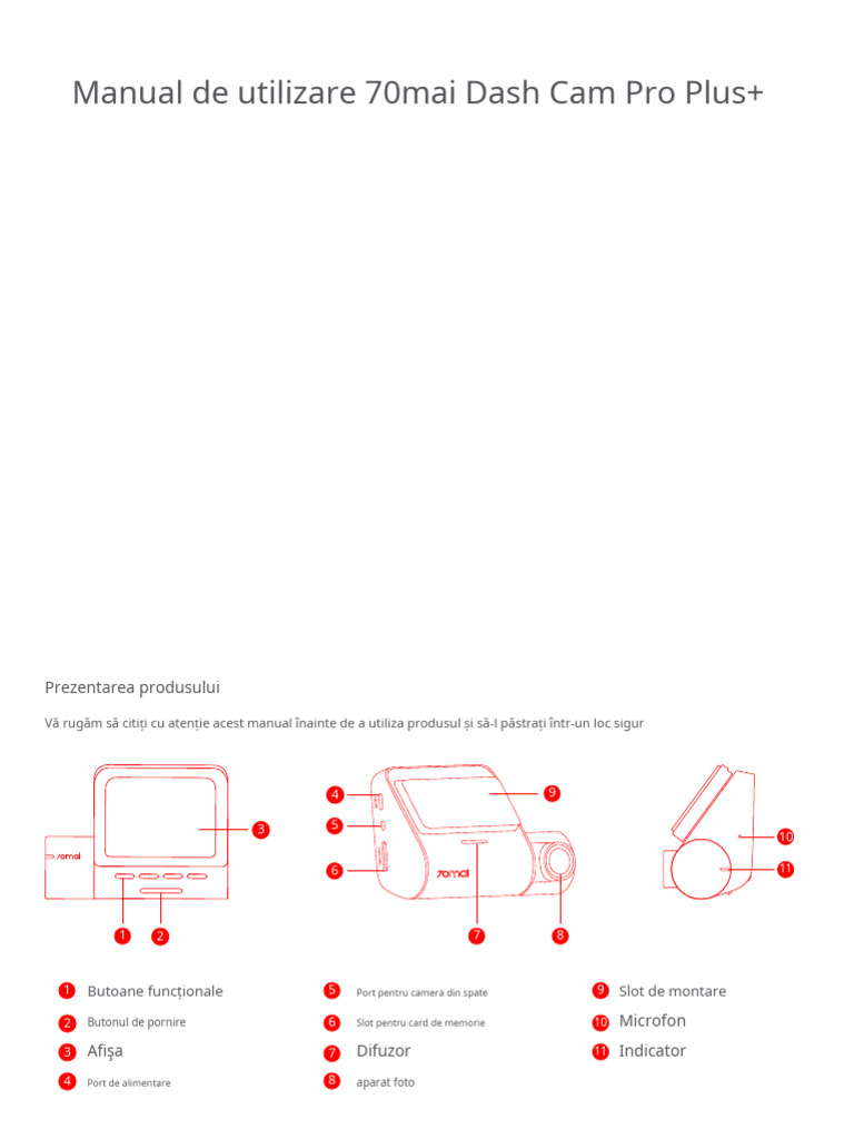 Manual de Utilizare Camera Auto Xiaomi 70mai Pro Plus A500S | PDF