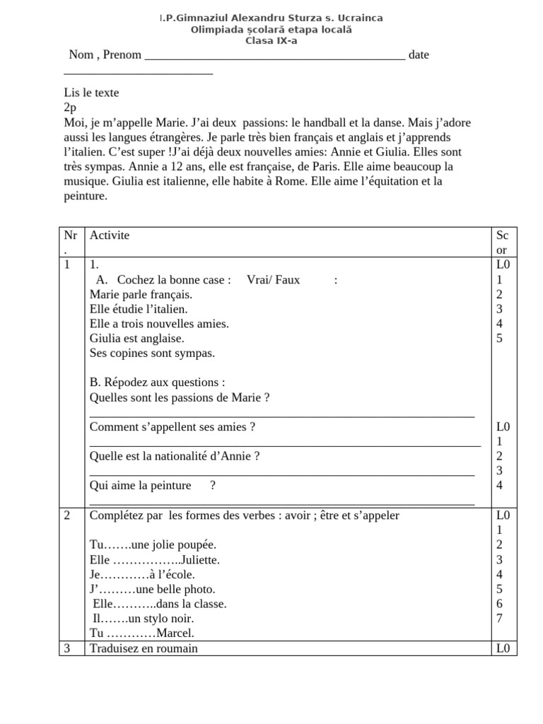 2 Test Clasa A V | PDF