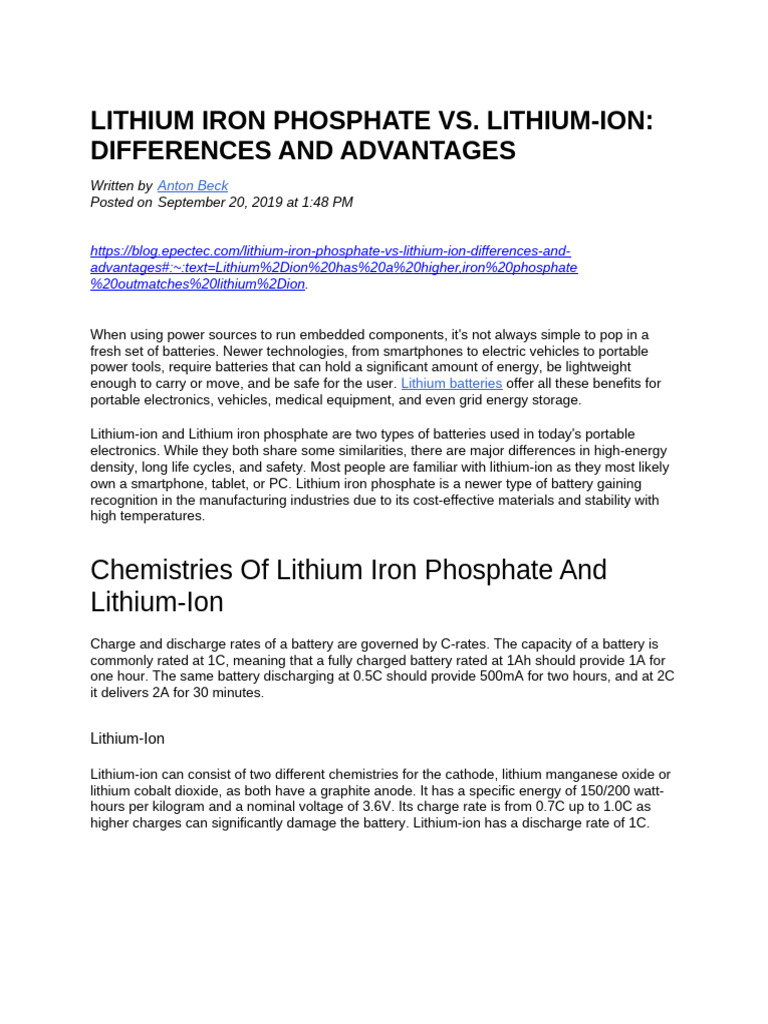 Lithium Iron Phosphate vs. Lithium-Ion | PDF
