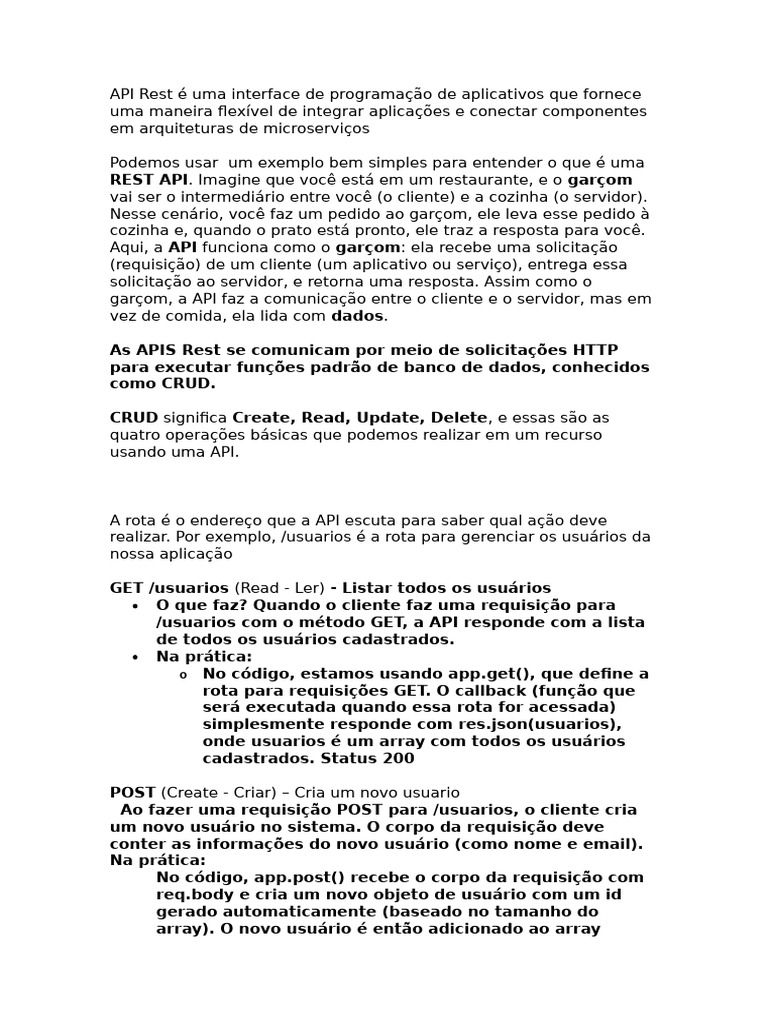 API Rest é uma interface de programação de aplicativos que fornece uma ...