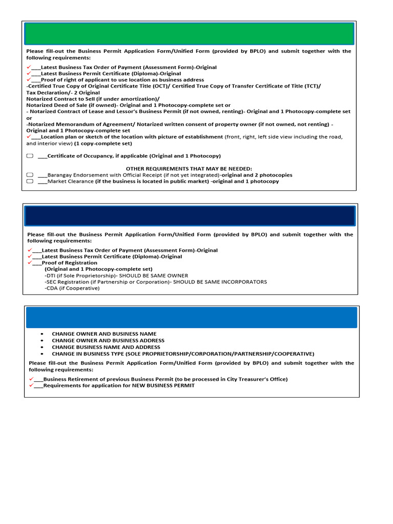 BPLO Requirements For Amendment of Business Permit 2023 | PDF