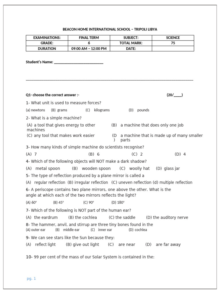 grade 6 final exam (may) | PDF