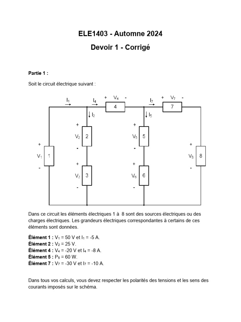 ELE1403 A24 Devoir - 1 Corrigé | PDF