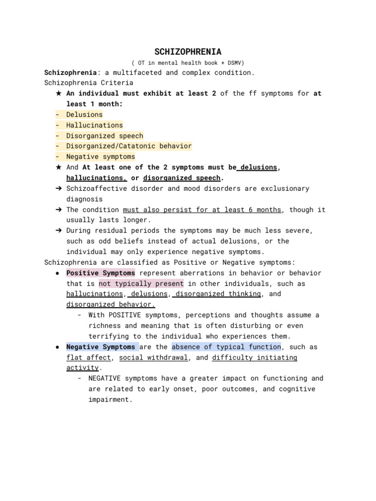 304 Schizophrenia Notes | PDF