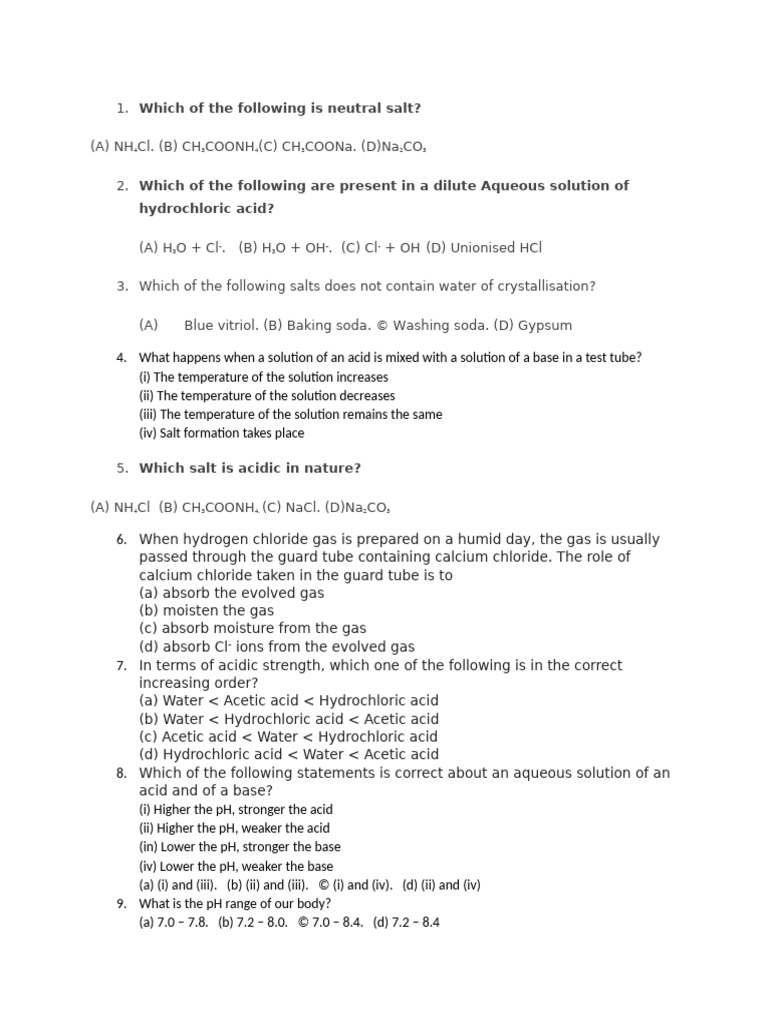 Acid, Base and Salt Worksheet | PDF