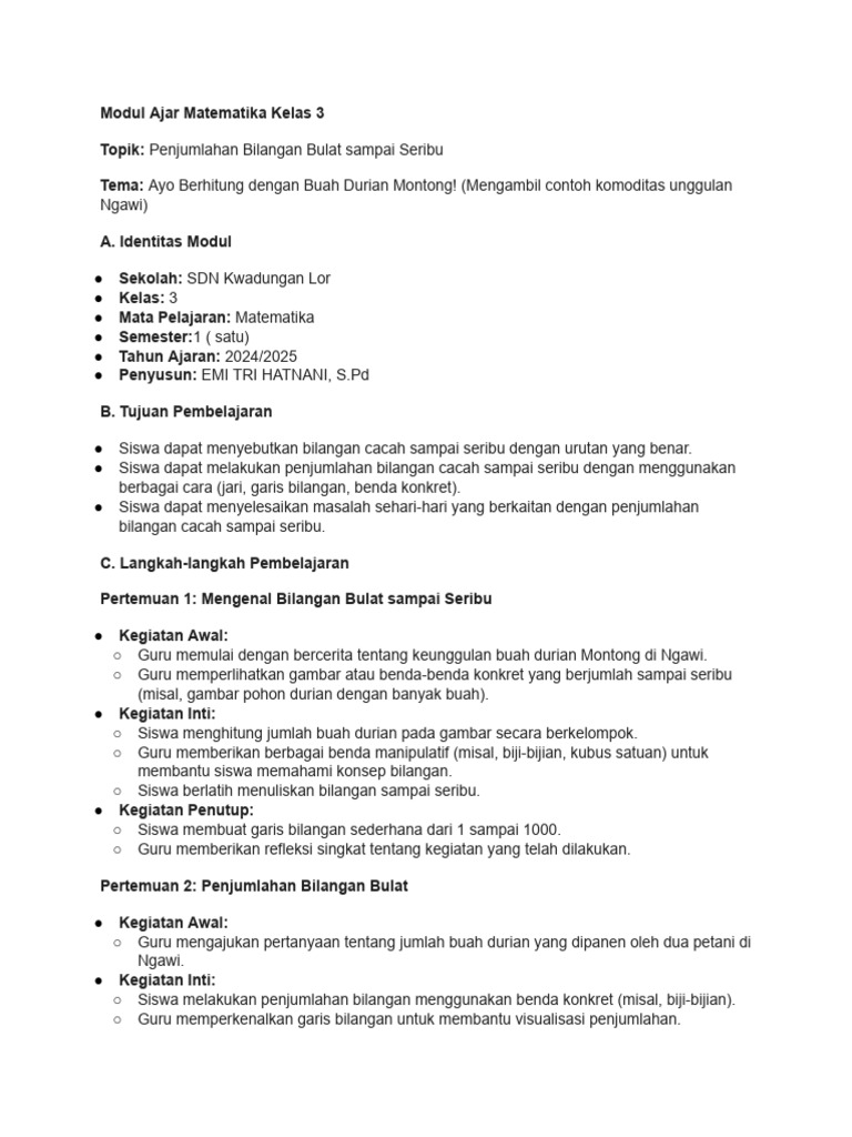 Anda Adalah Seorang Guru SD Kelas 3 Pada SDN Kwad... | PDF