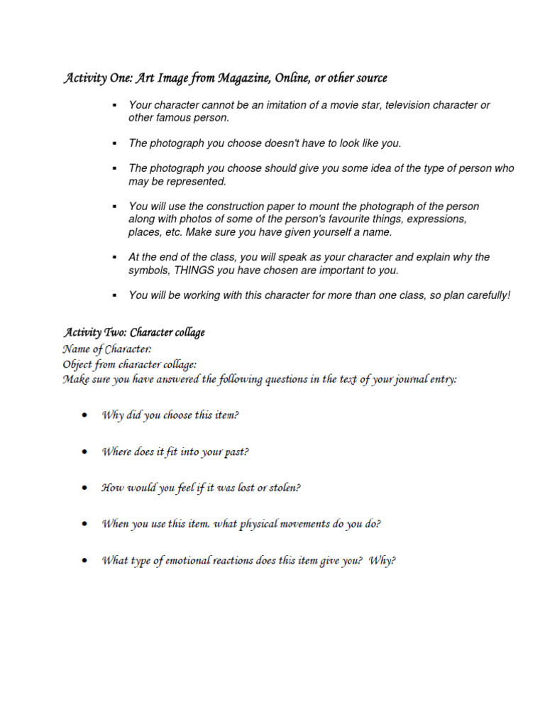 Building A Character Student Sheets | PDF