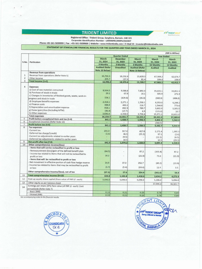 18196 Trident Financial Result | PDF