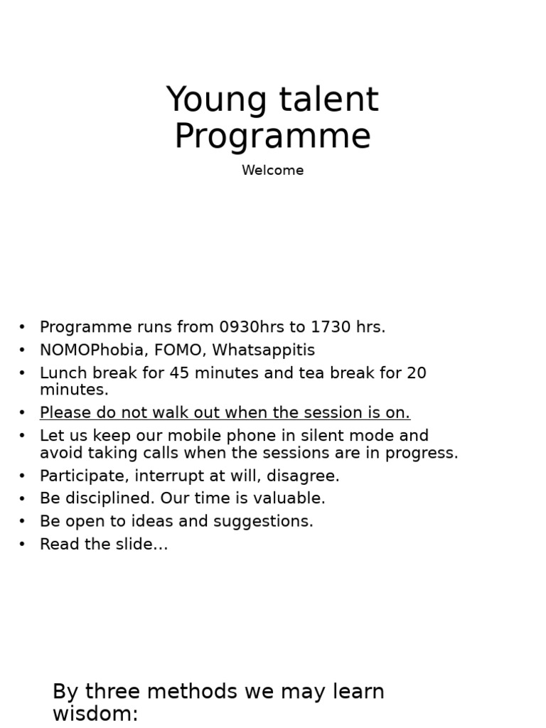 Young Talent Programme: Welcome | PDF