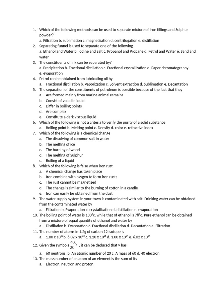 Chemistry Questions | PDF