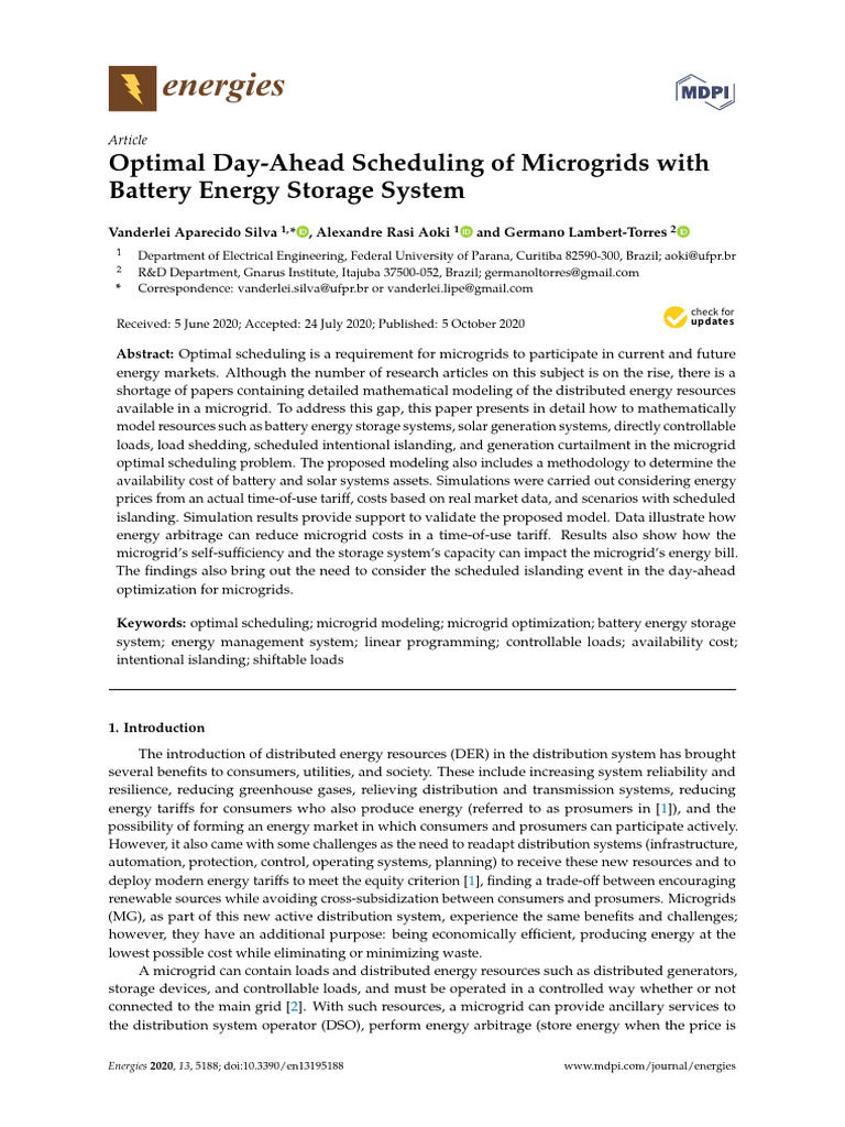Optimal Day-Ahead Scheduling of Microgrids With Battery Energy Storage System | PDF ...