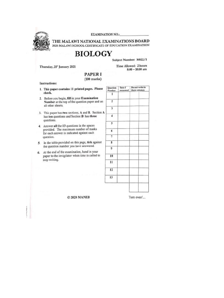 2020 bio paper 1 | PDF