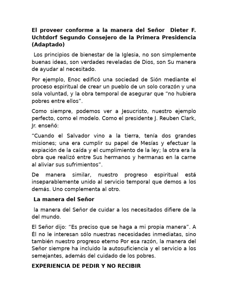 Proveer A La Manera Del Señor | PDF | Teología | Creencia religiosa y ...